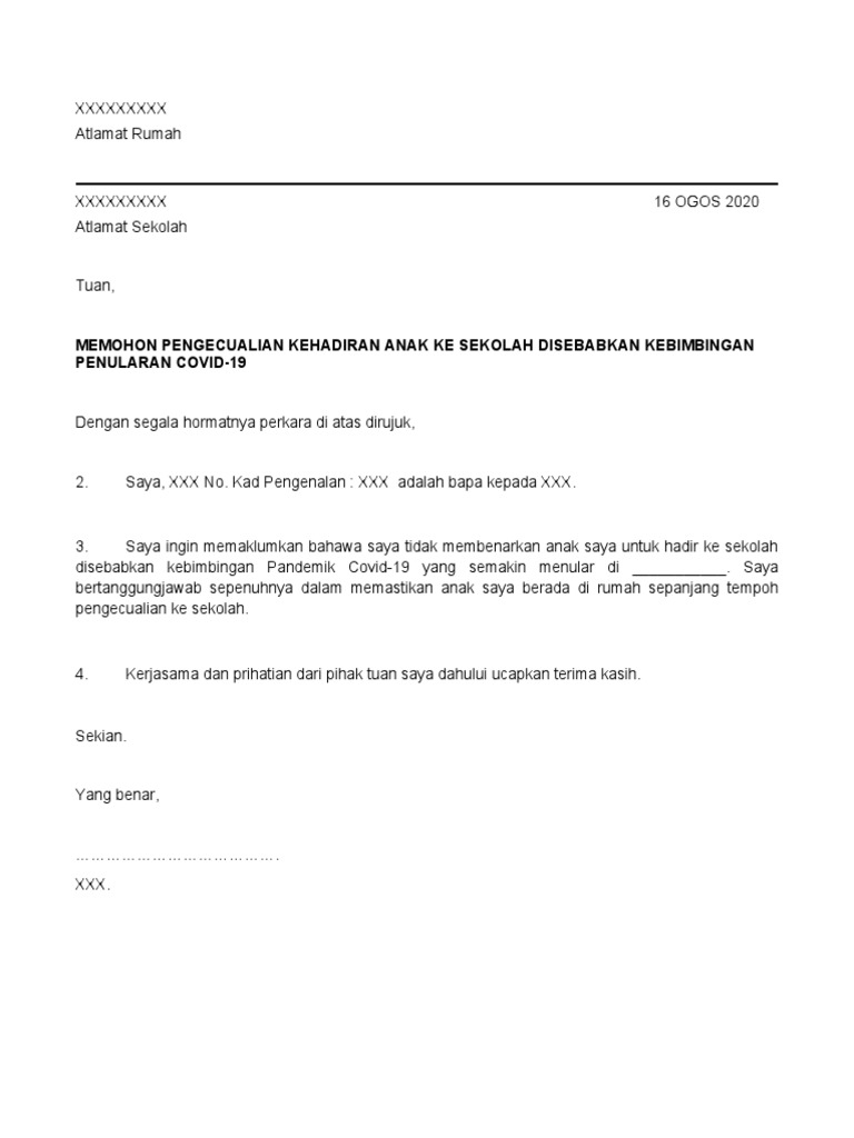 Surat Rasmi Pengecualian Sekolah | PDF