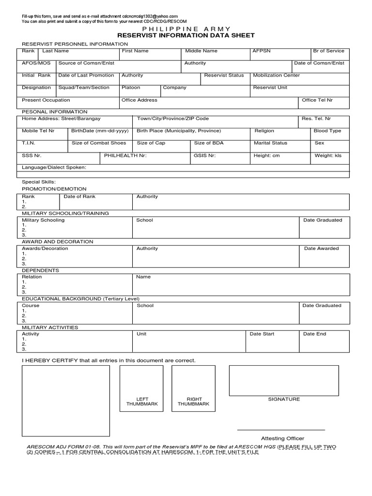 RIDS Form PDF | PDF | Military | Armed Conflict