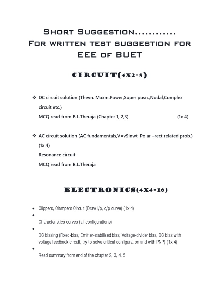 BUET EEE Exam Prep: Circuit & Systems | PDF | Electric Motor ...