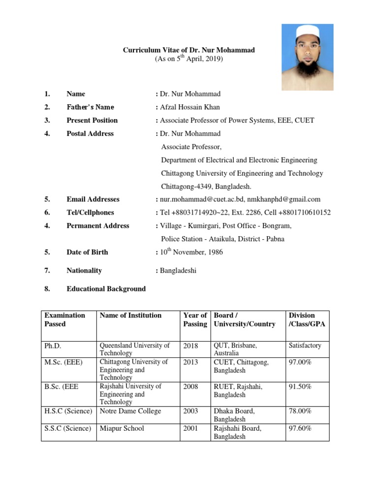 Nur Mohammad CV EEE CUET Version V5 PDF | PDF | Electrical Engineering ...