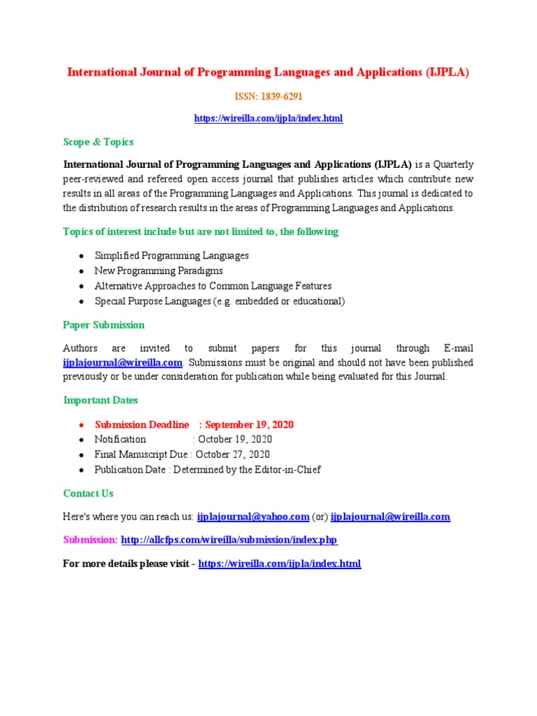 International Journal of Programming Languages and Applications IJPLA | PDF