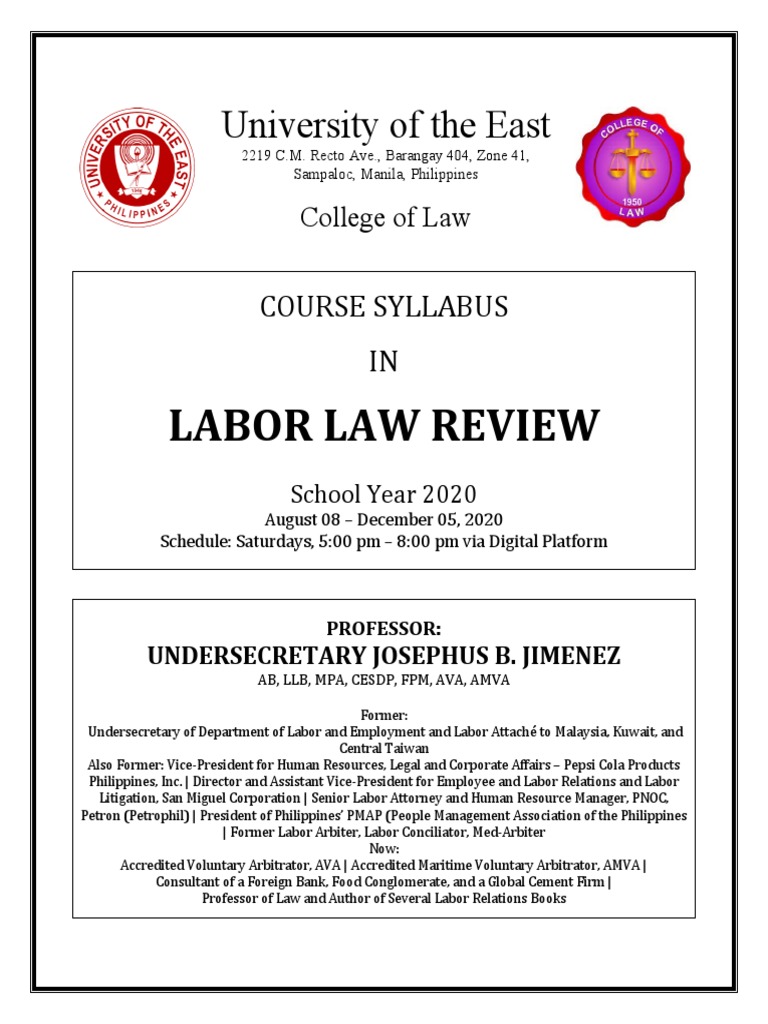 Labor Law Review Syllabus 2020 | PDF | Trade Union | Employment