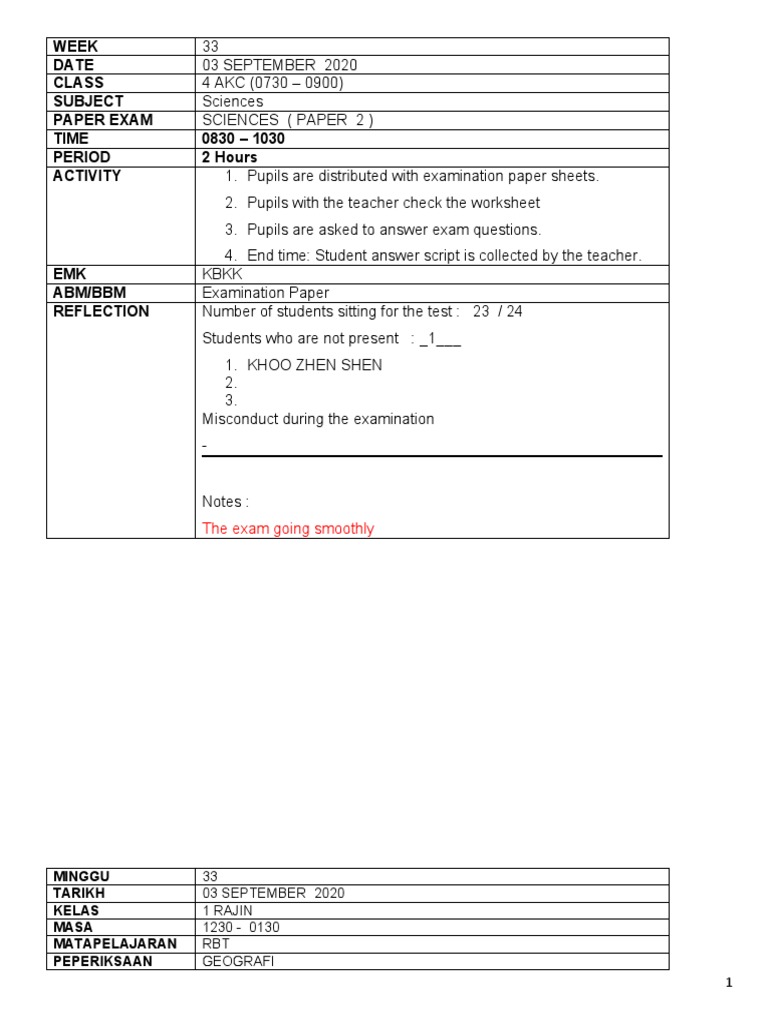 Week Date Class Subject Paper Exam Time 0830 - 1030 Period 2 Hours ...