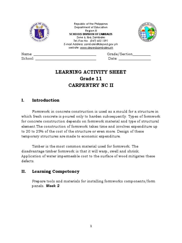 Learning Activity Sheet on Properties of Wood and Wood Defects for ...