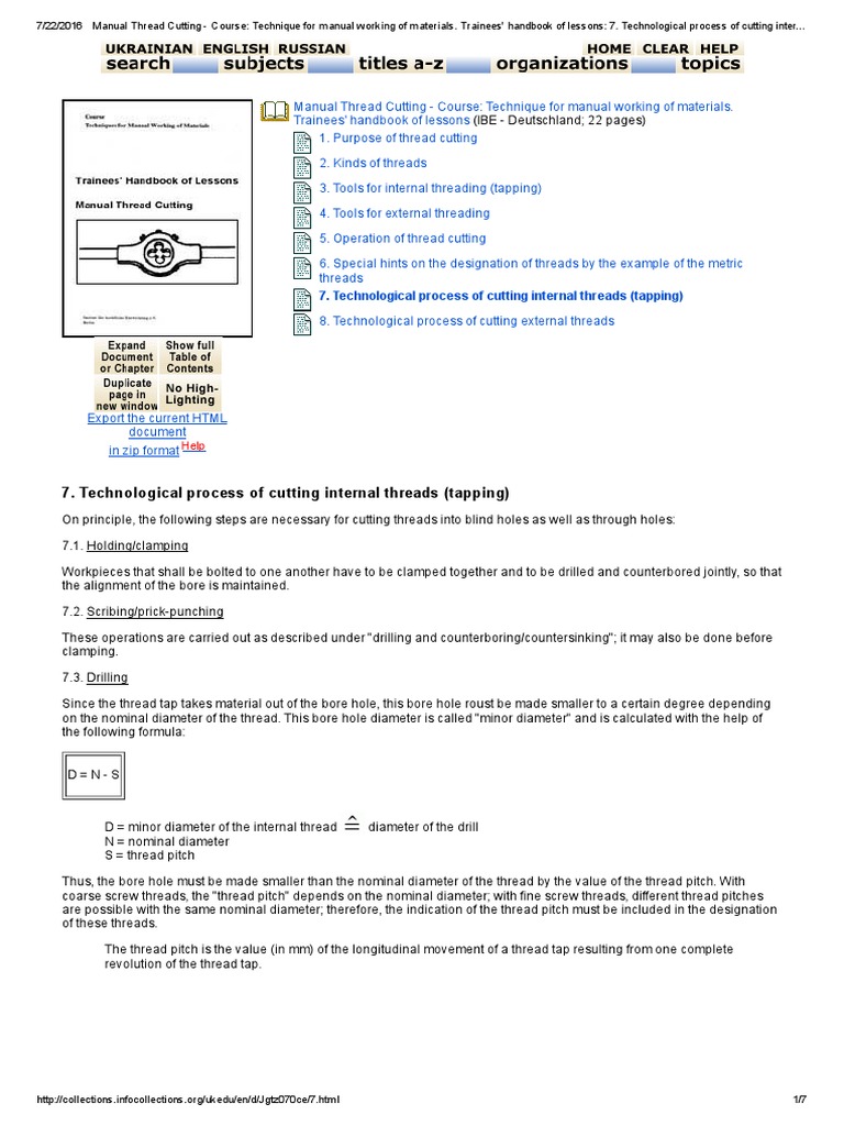 Manual Thread Cutting - Course - Technique For Manual Working of ...