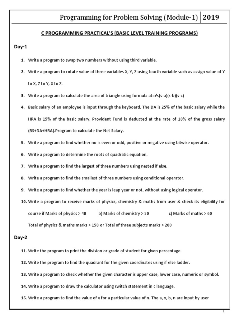 C Programming Practical's (Basic Level Training Programs) | PDF | String (Computer Science ...