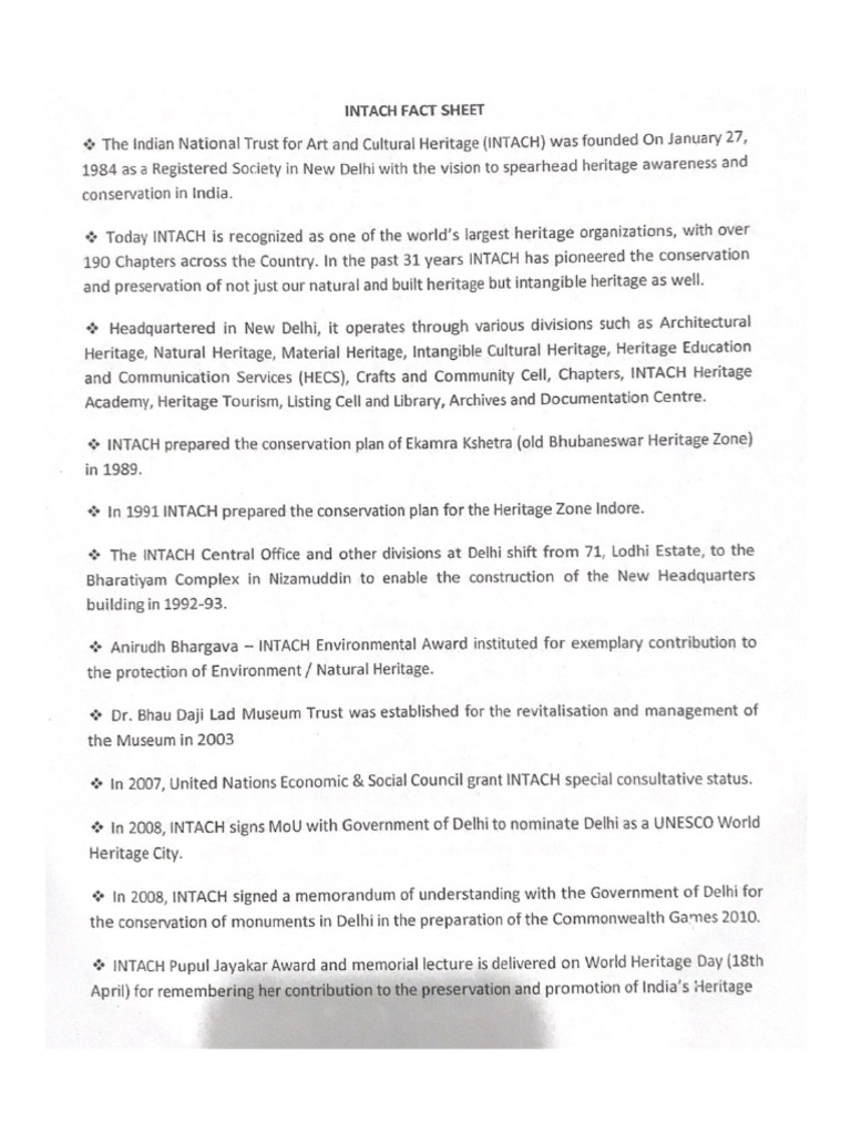 Intach Fact Sheet | PDF