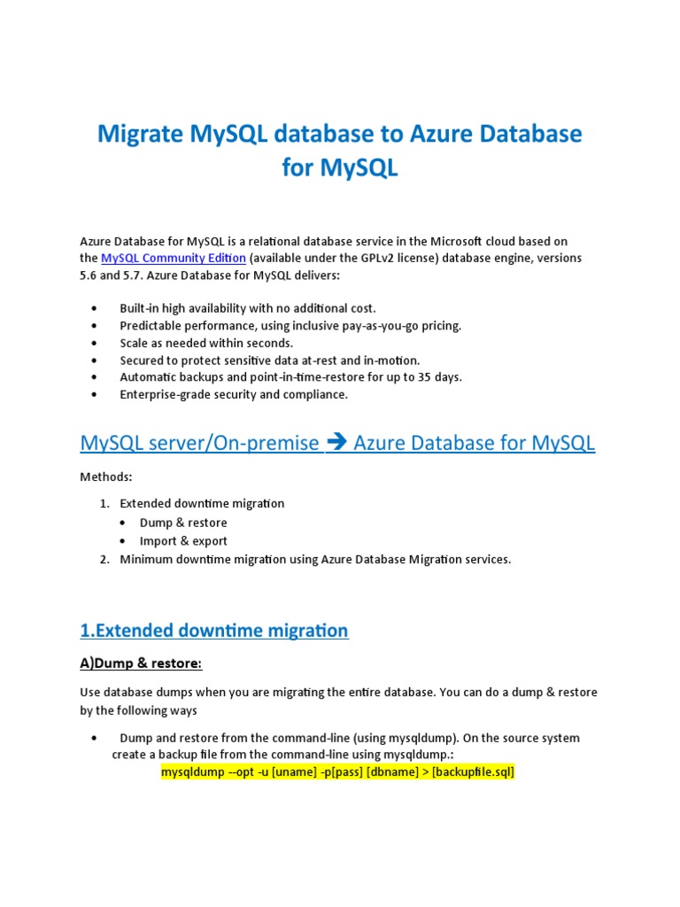 Migrate MySQL Database To Azure Database For Mysql Online | PDF | My ...