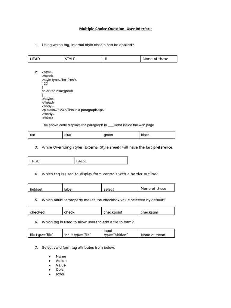 Multiple Choiice Question-UI PDF | PDF | Html Element | Cascading Style ...