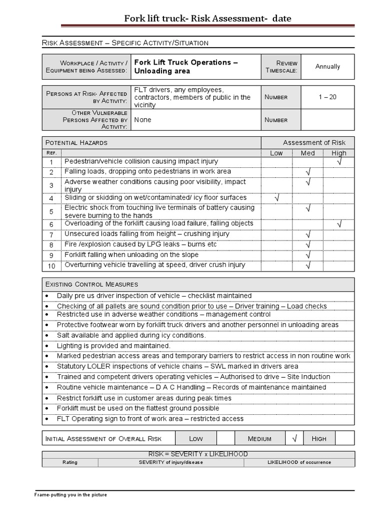 Fork Lift Truck-Risk Assessment - Date: R A - S A /S | PDF | Forklift ...