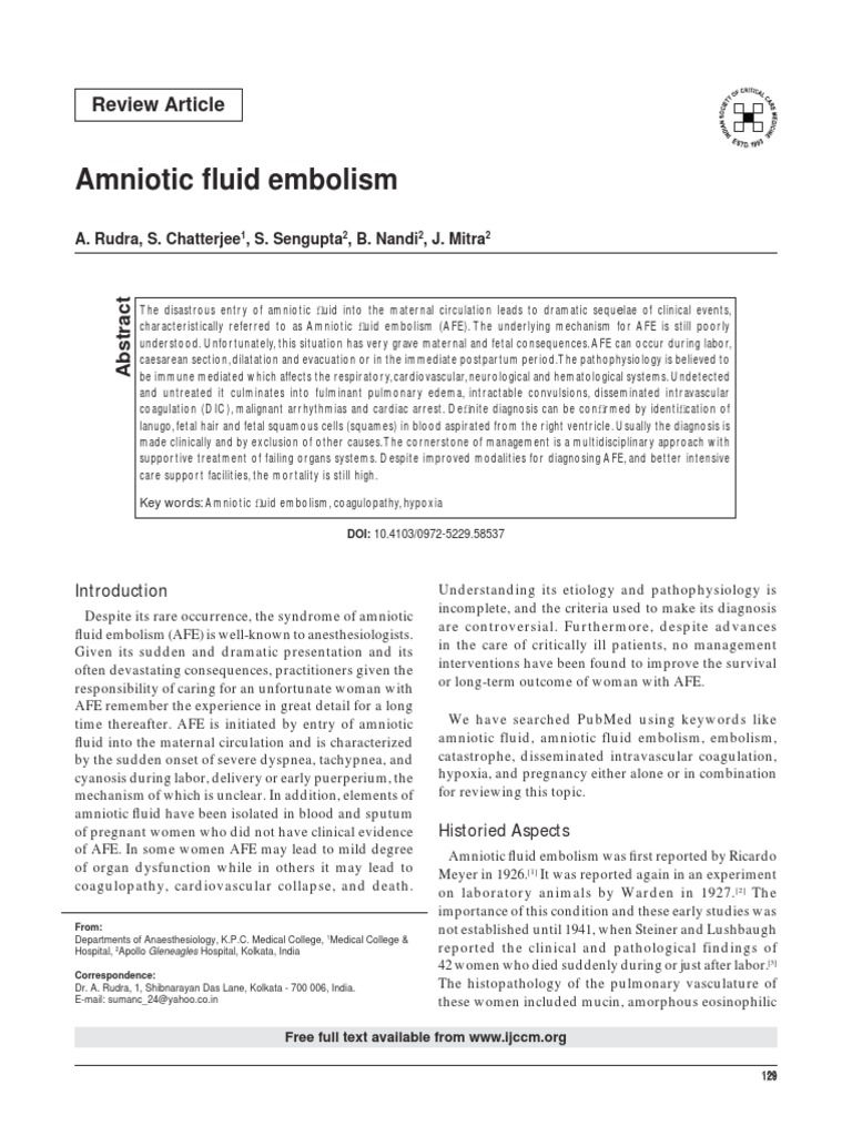 Review of Amniotic Fluid Embolism Pathophysiology | PDF | Childbirth ...