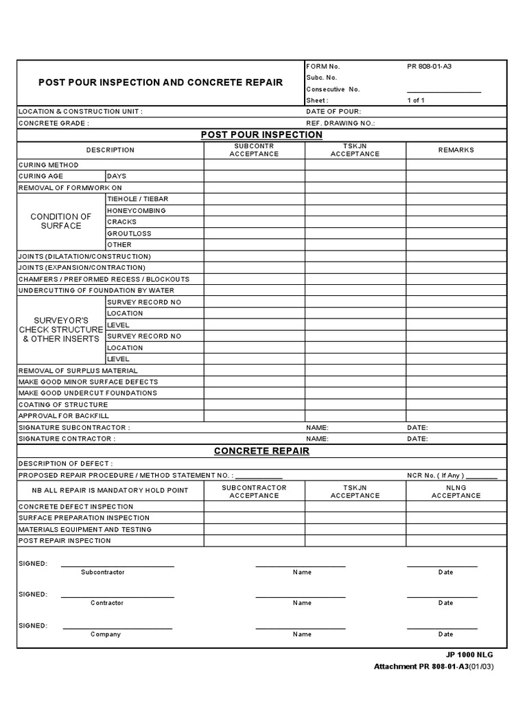 Post Pour Inspection and Concrete Repair: Condition of Surface | PDF ...