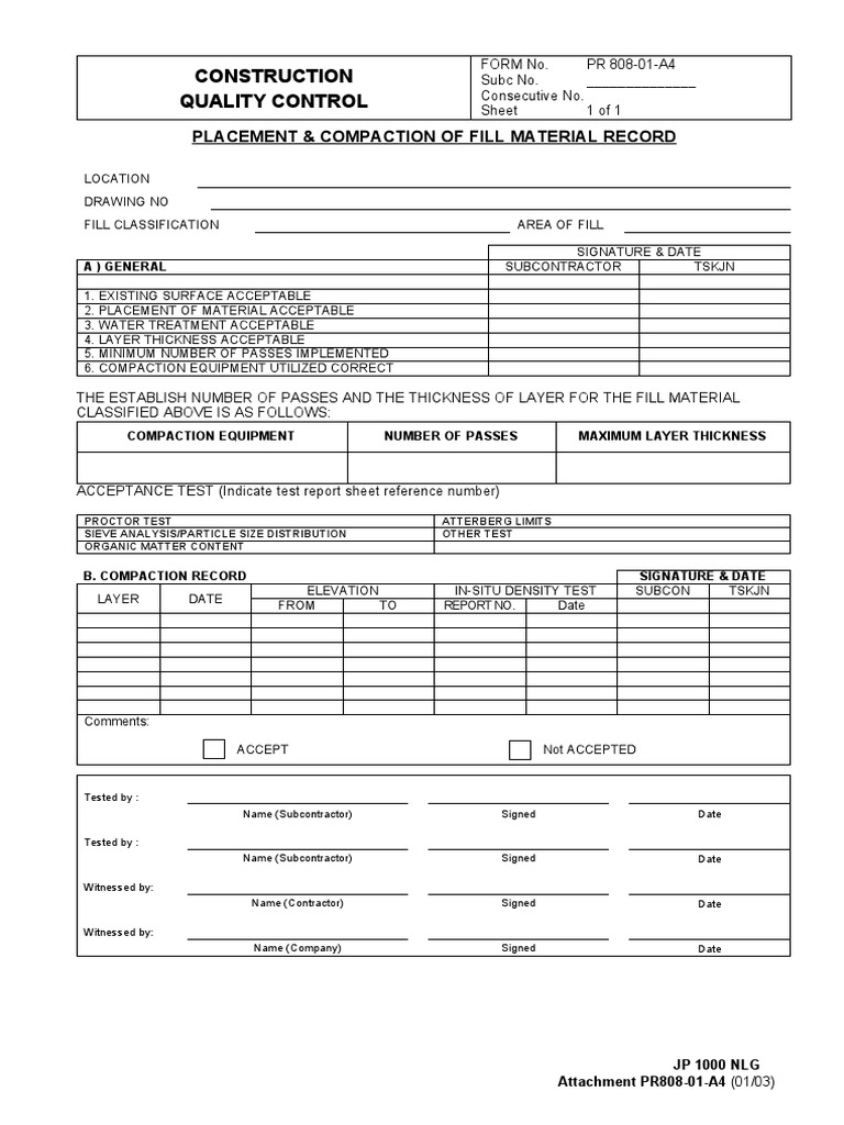 PR808-01-A04 Placement & Compaction of Fill Material | PDF | Technology ...