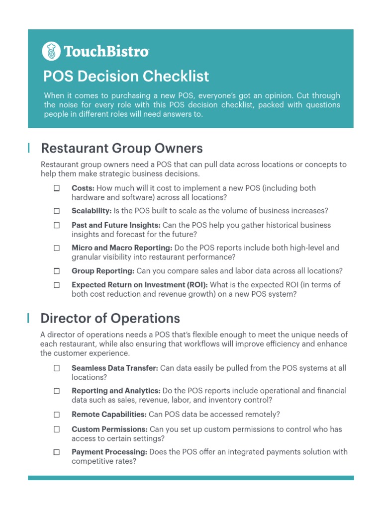 POS Checklist PDF | PDF | Point Of Sale | Return On Investment
