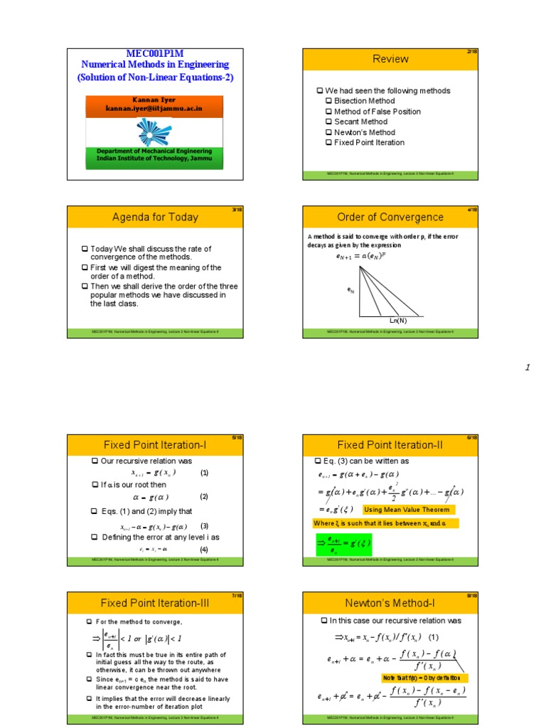 Review: MEC001P1M Numerical Methods in Engineering (Solution of Non ...
