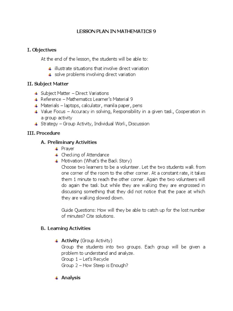 Lesson Plan in Mathematics 9 | PDF | Lesson Plan | Teaching