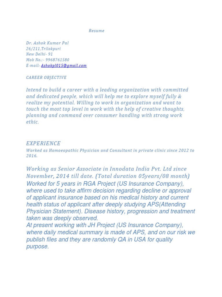 Finally Updated Resume) | PDF | Homeopathy | Physician