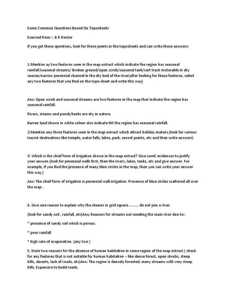 Toposheet Q&A for ICSE Class 10 | PDF | Contour Line | Elevation