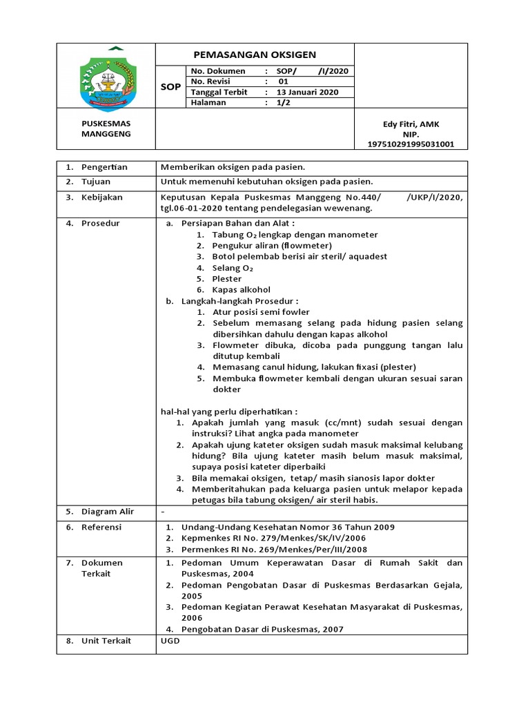 Sop Pemasangan Oksigen | PDF