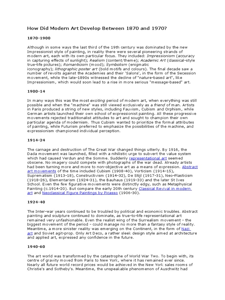 How Did Modern Art Develop Between 1870 and 1970 | PDF | Impressionism ...