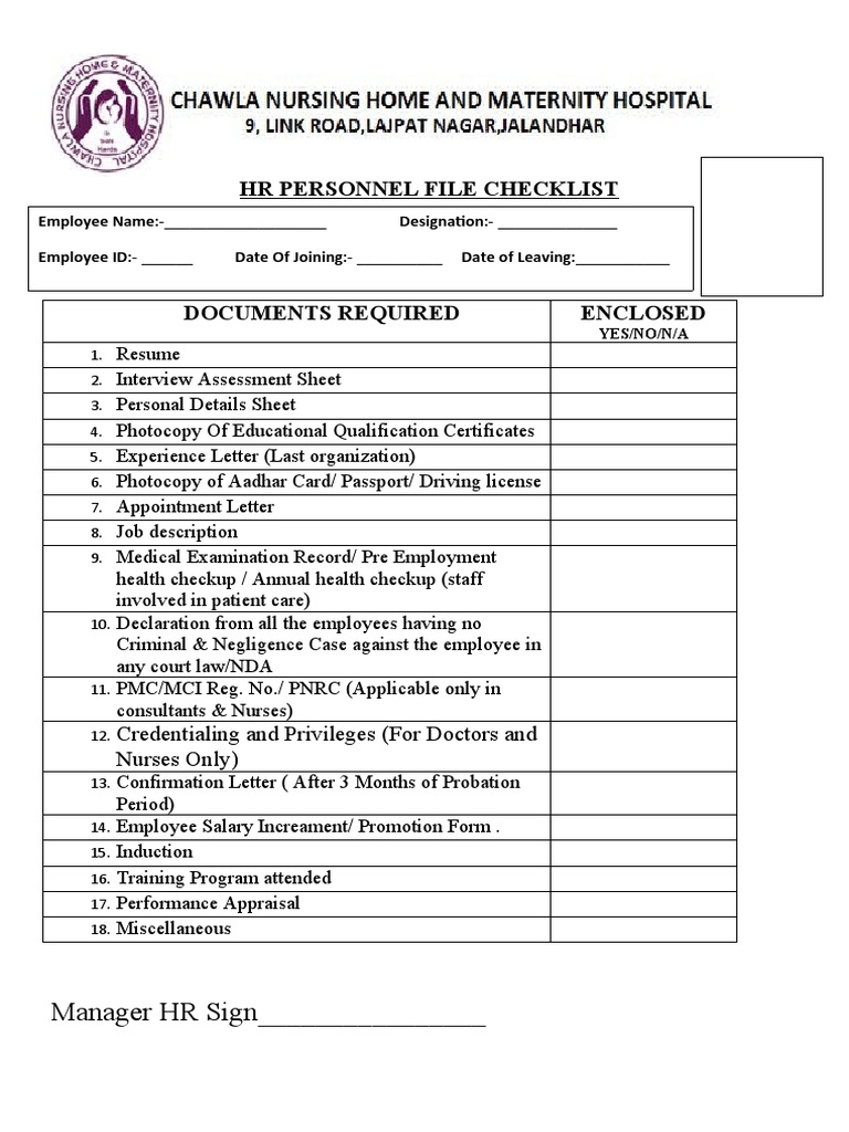 HR Personnel File Checklist | PDF