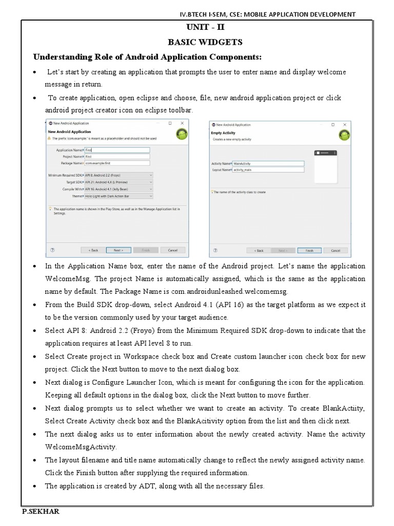 Unit - Ii Basic Widgets Understanding Role of Android Application Components | PDF | Computer ...