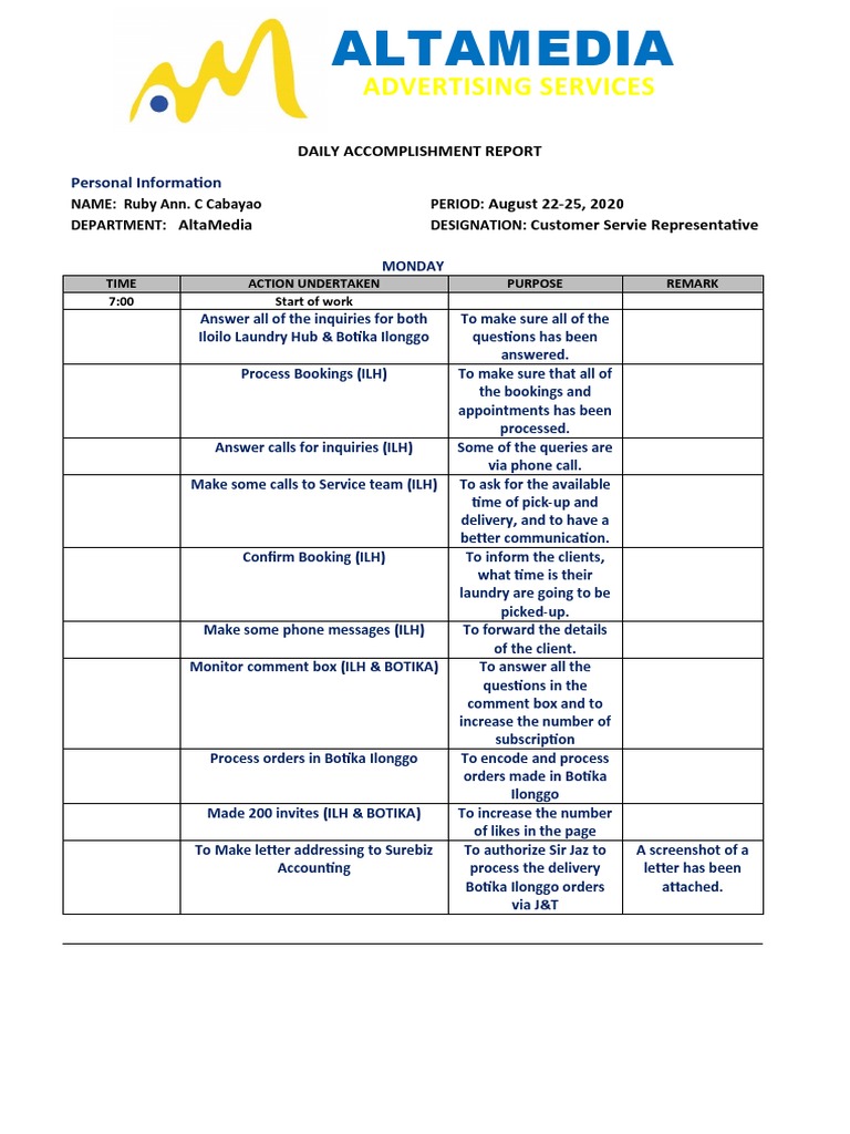 Advertising Services: Daily Accomplishment Report | PDF | Screenshot ...