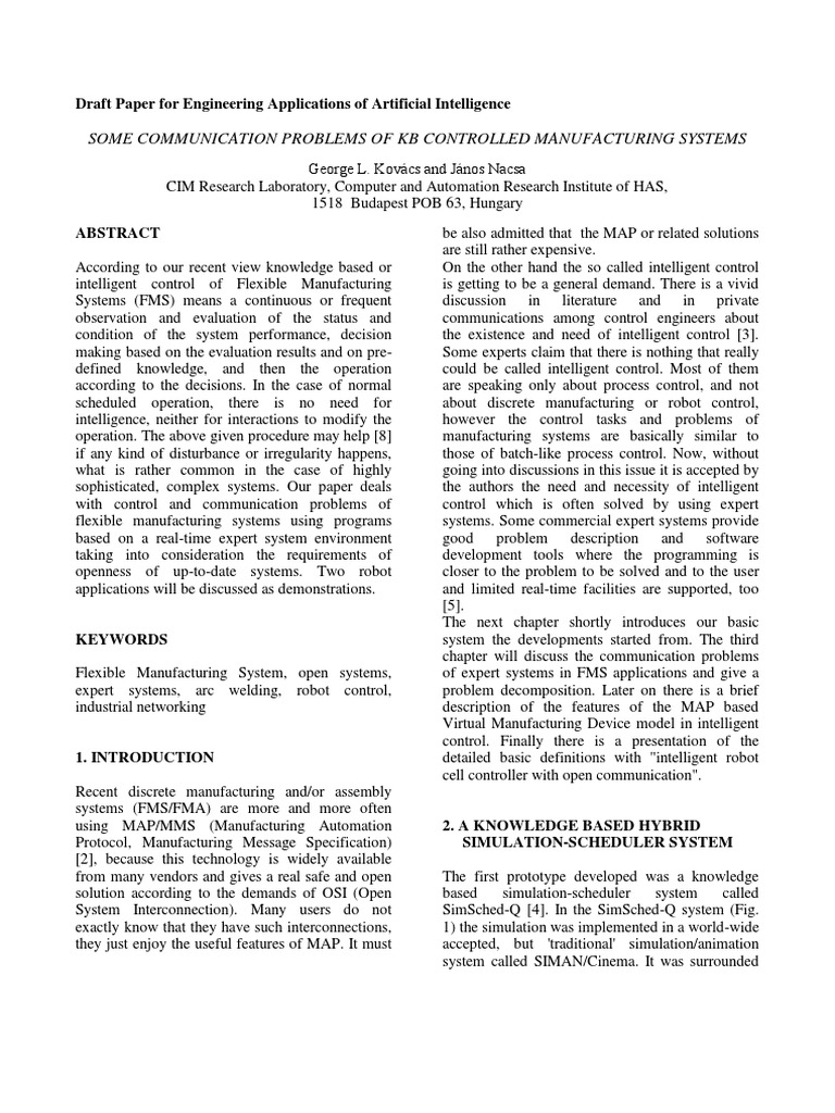 Some Communication Problems of KB Controlled Manufacturing Systems | PDF | Interface (Computing ...