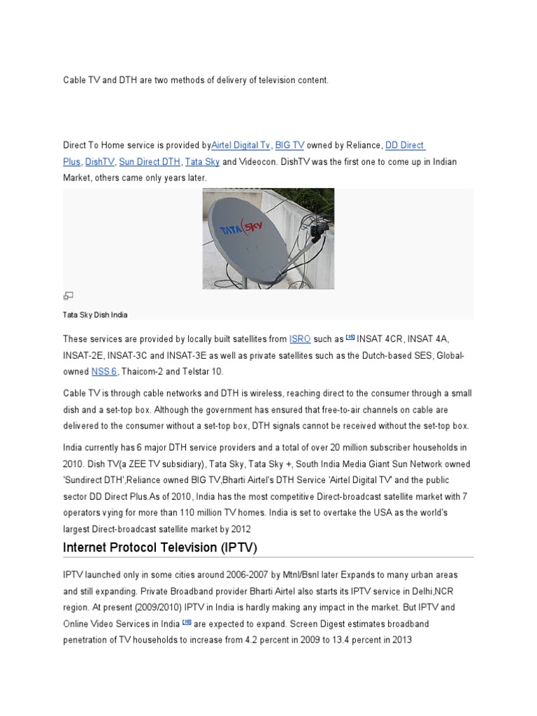 DTH and Cable TV Services in India | PDF