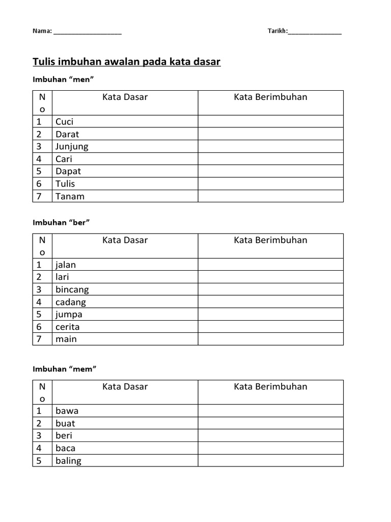 Latihan Berimbuhan Awalan | PDF