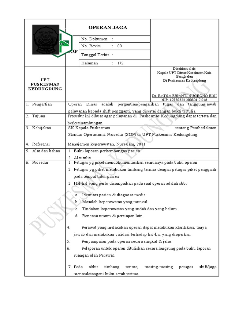 Sop Operan Jaga | PDF