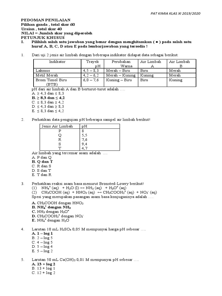 Soal Pat Kimia Xi | PDF