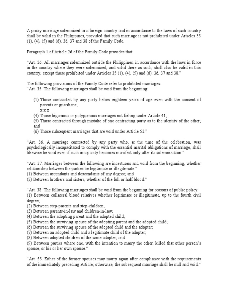 Validity of Proxy Marriages in the Philippines | PDF | Living ...