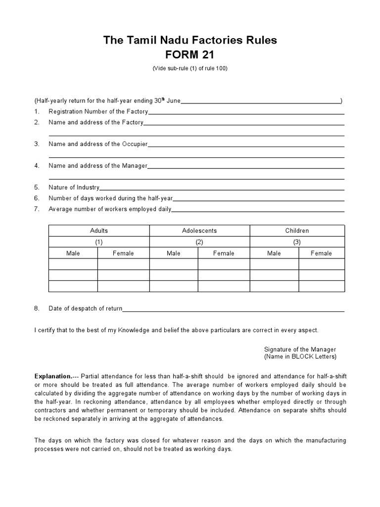 Form 21 - Half Yearly Return | PDF