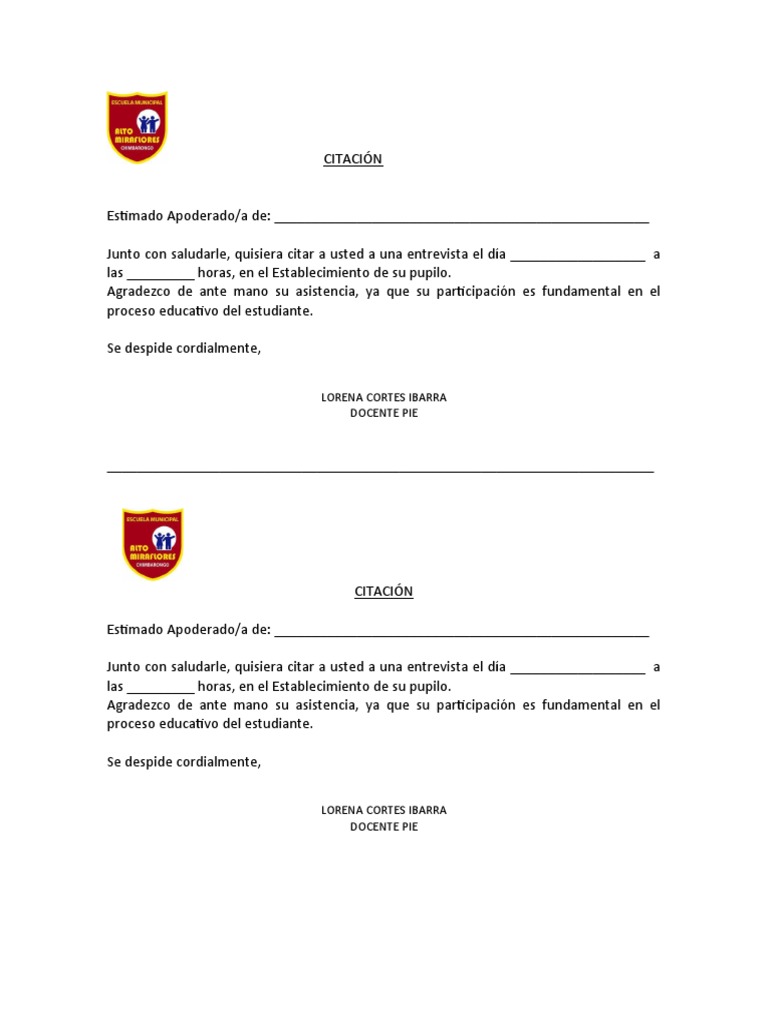 Citación de Apoderados PIE 2019 | PDF