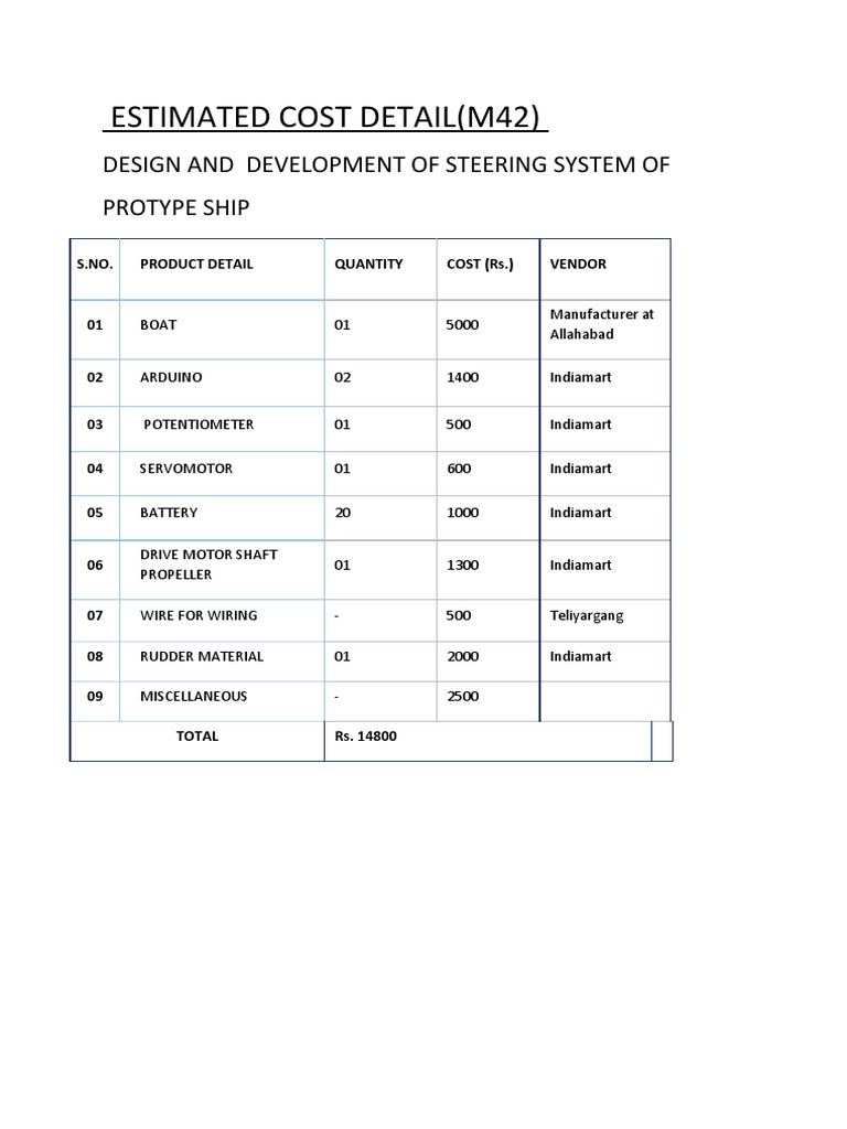Steering System Cost Breakdown | PDF