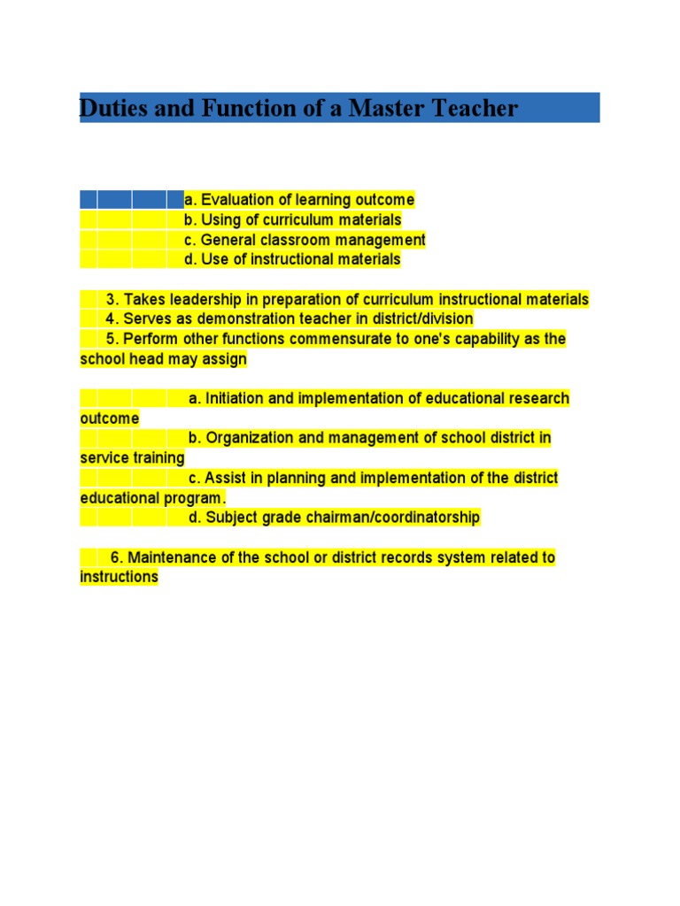 Duties and Function of A Master Teacher | PDF