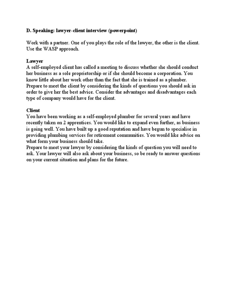 Speaking - Lawyer-Client Interview | PDF