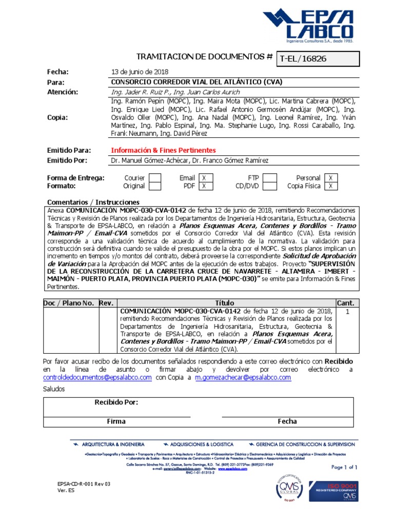 Recomendaciones Técnicas de EPSA-LABCO | PDF | Ingeniería | Transporte