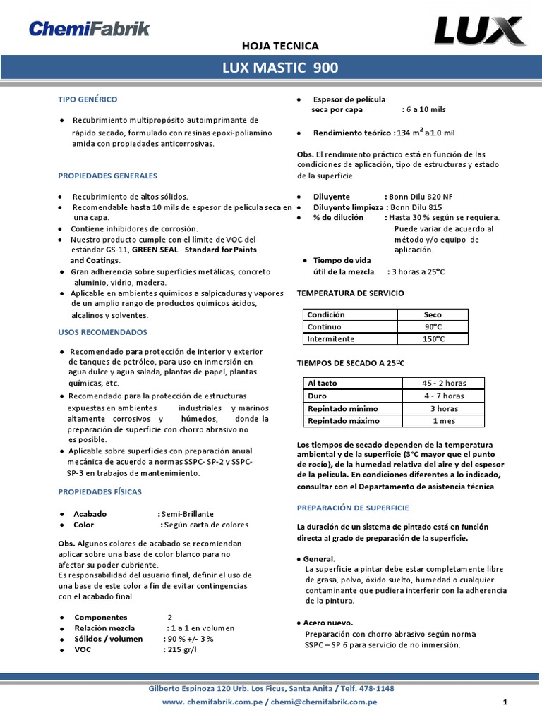 HT - Lux Mastic 900 | PDF | Pintar | Humedad relativa