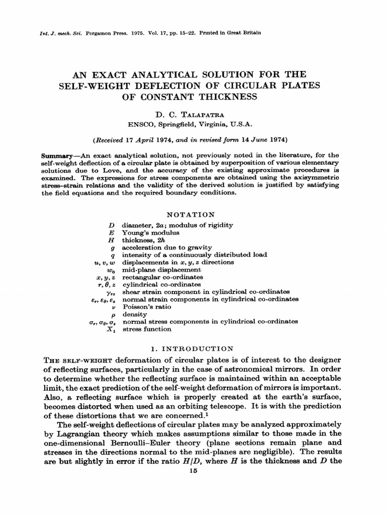 Self-Weight Deflection of Circular Plates | PDF | Stress (Mechanics ...