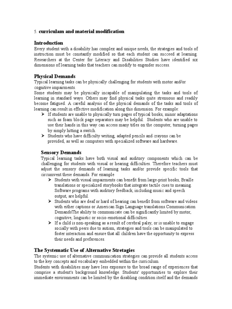 Curriculam and Material Modification | PDF | Disability | Vocabulary