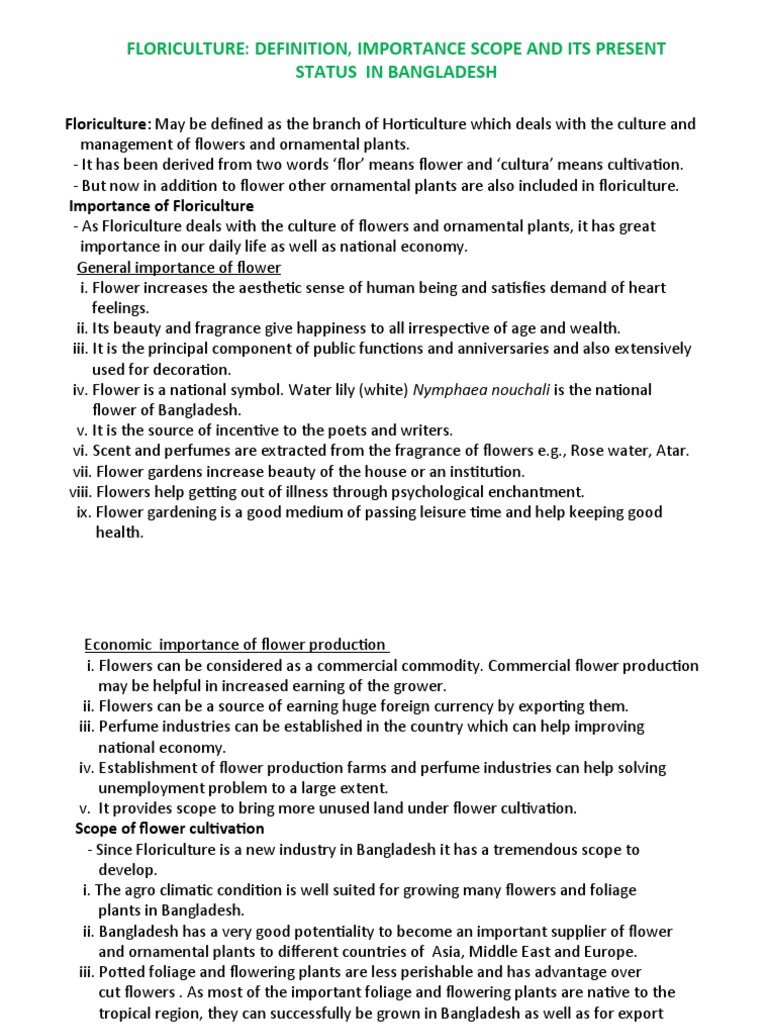 Floriculture Definition, Importance, Scope | PDF | Perfume | Bonsai