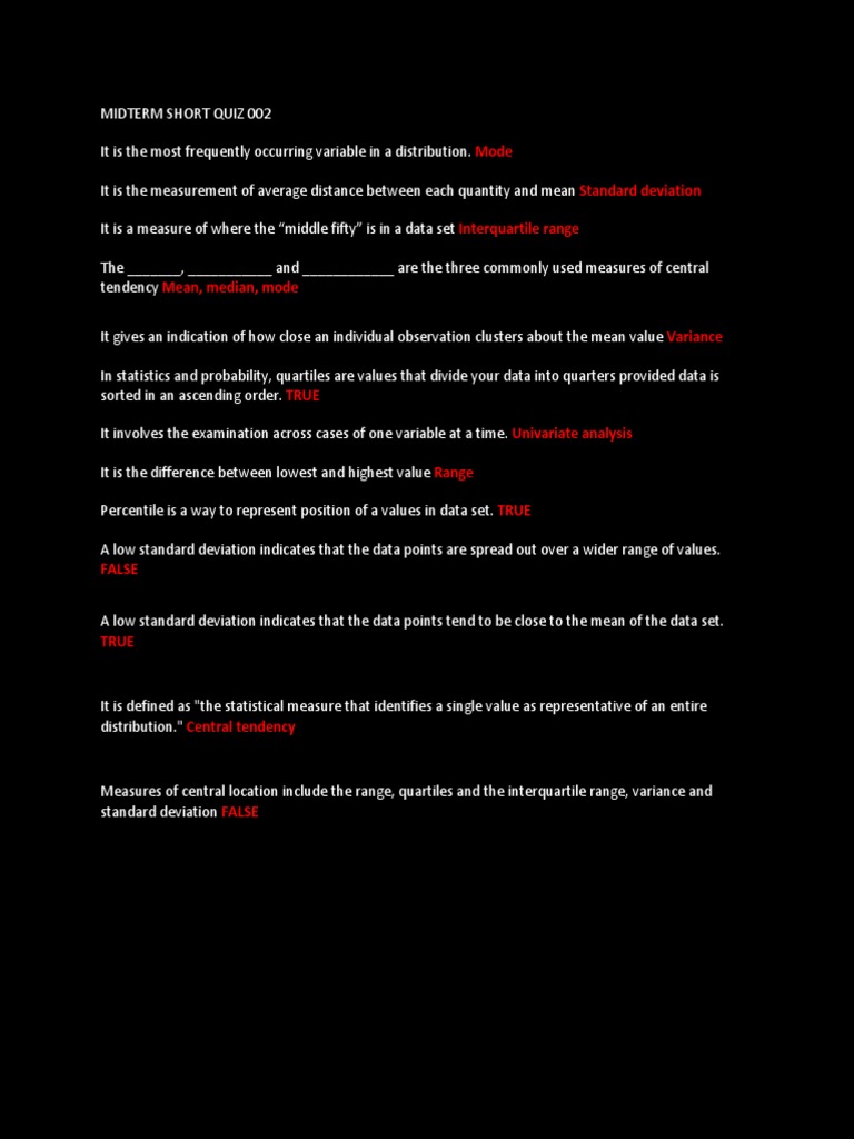 Mode Standard Deviation Interquartile Range | PDF