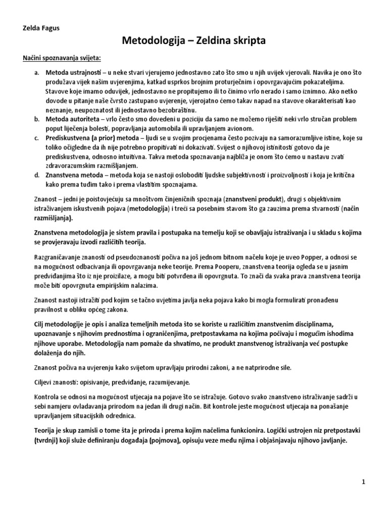 Zeldina Skripta Metodologija | PDF