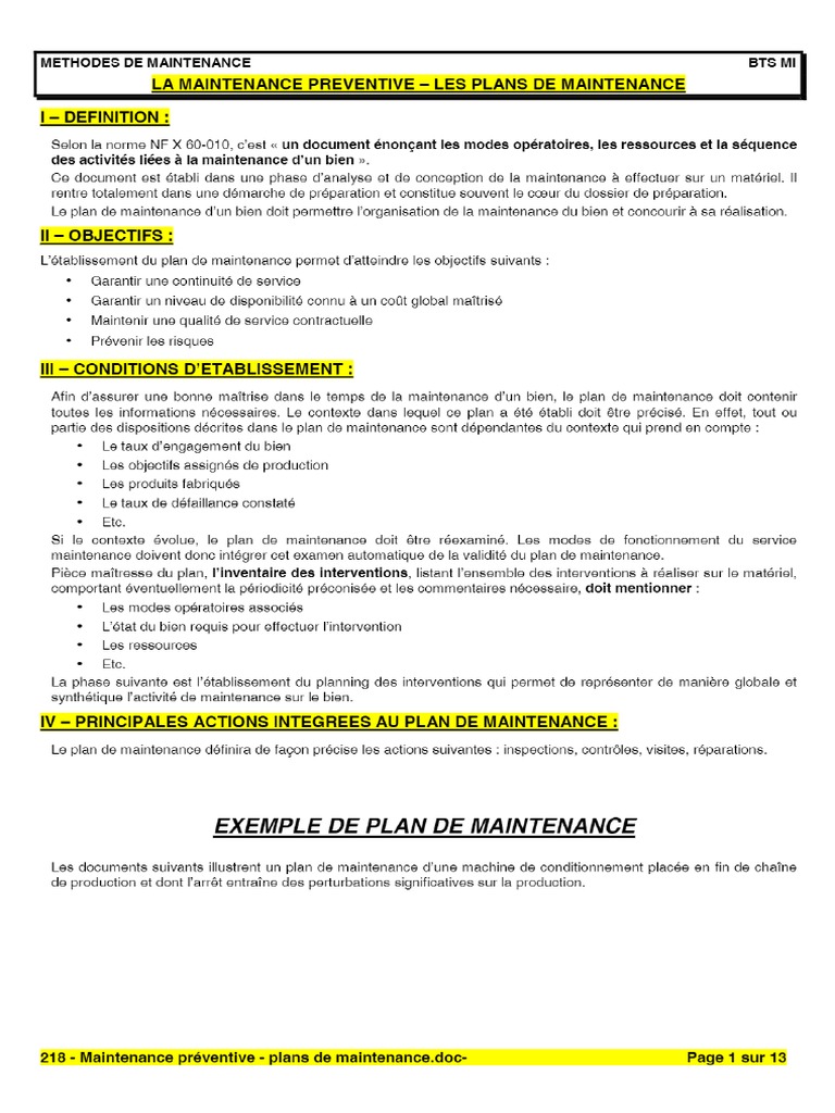 Exemple de Plan de Maintenance PDF | PDF