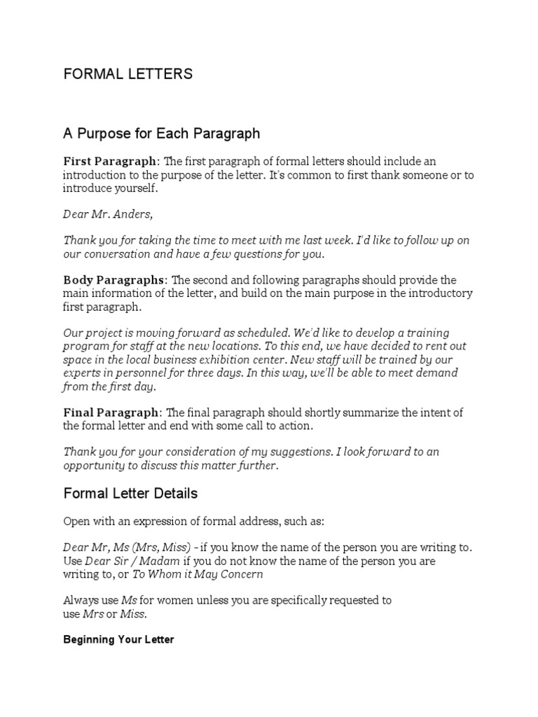 Formal Letters: First Paragraph: The First Paragraph of Formal Letters ...