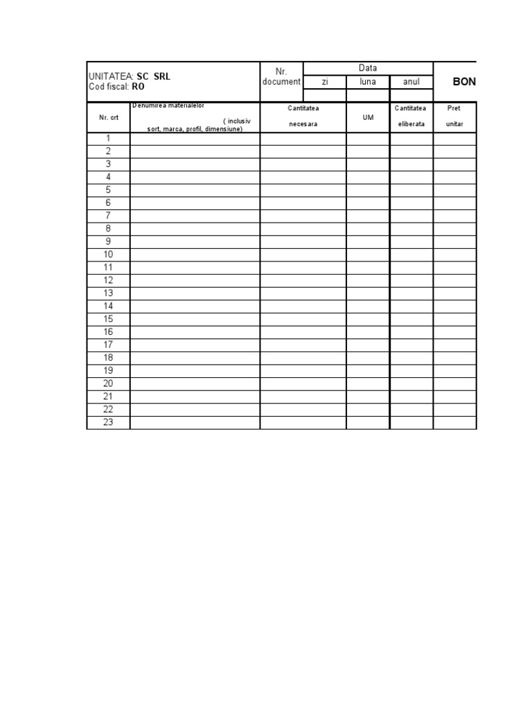 Bon de Consum Model Template | PDF