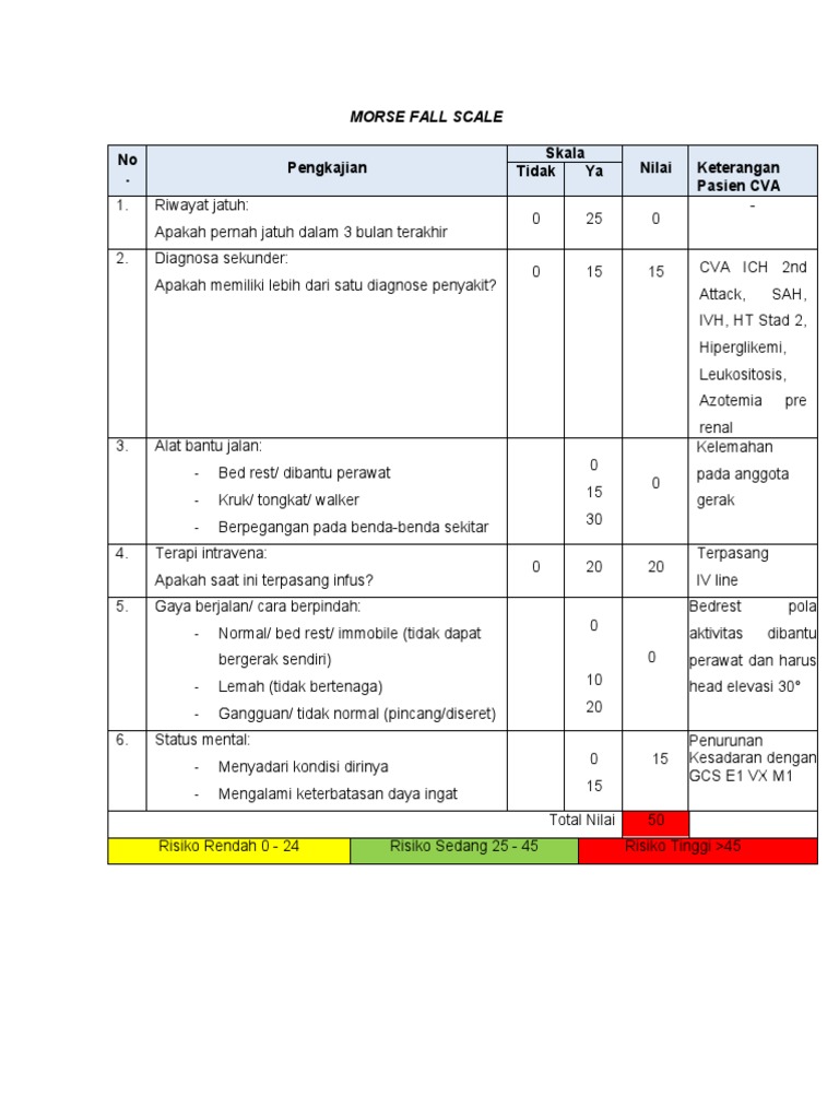 Rsiiko Jatuh Pasien Cva (Morse Fall Scale) | PDF