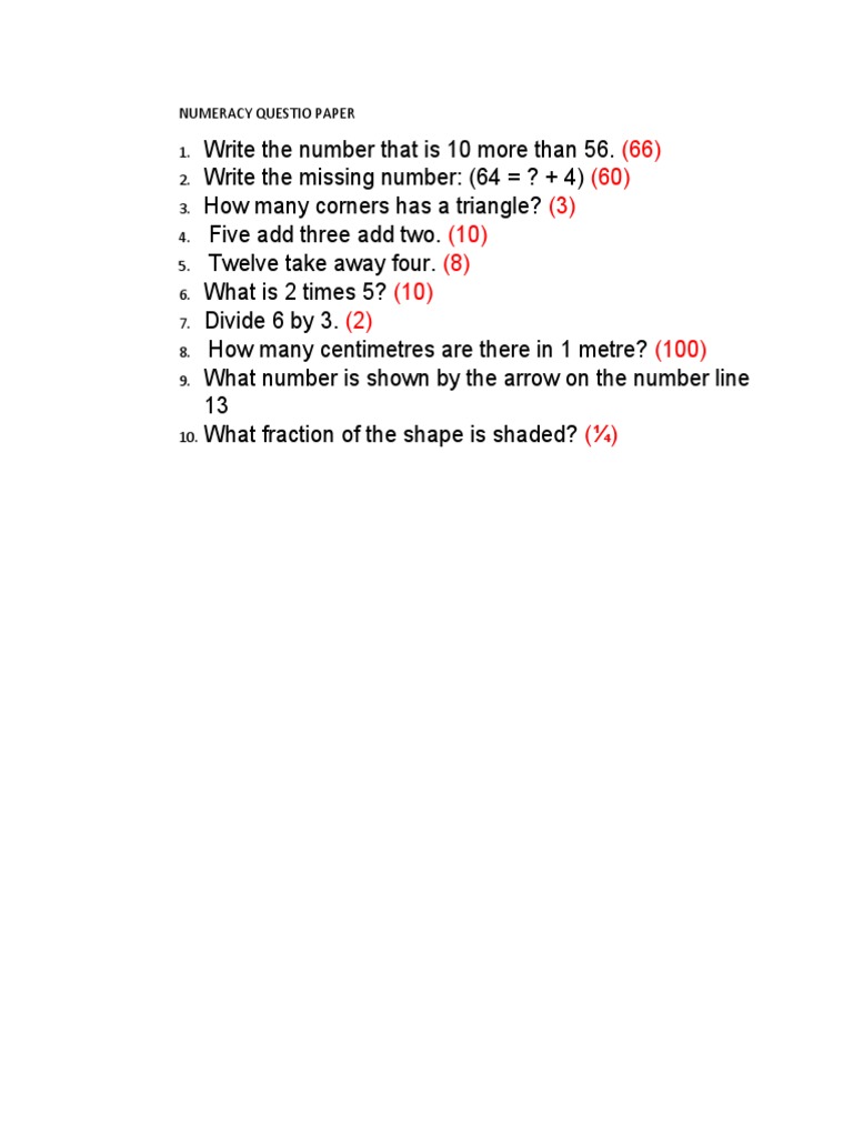 Numeracy Question Paper for Students | PDF | Teaching Methods & Materials